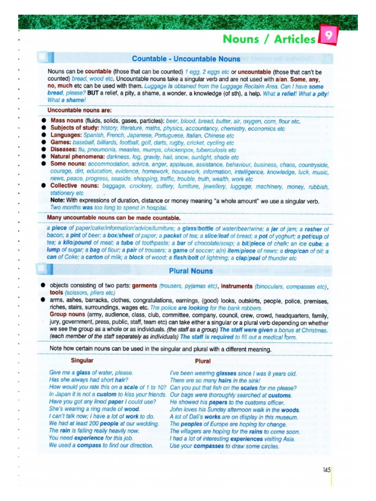 Countable and Uncountable Nouns - FCE Practice | PDF