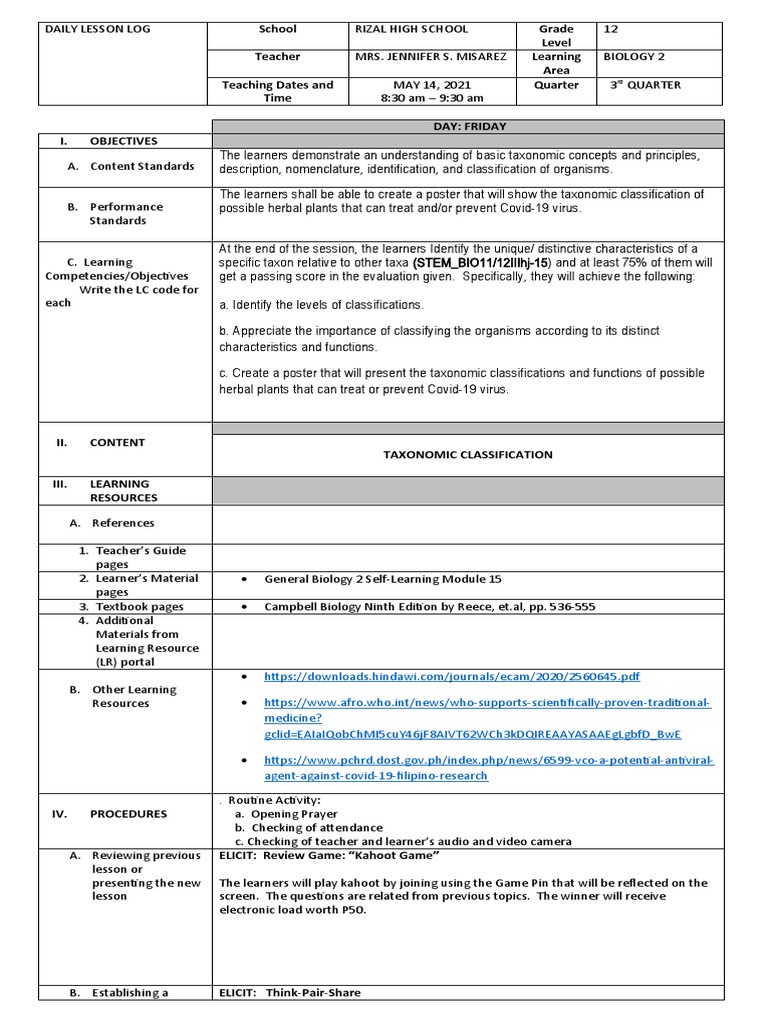 DLP Taxonomic Classification | PDF | Taxonomy (Biology) | Organisms