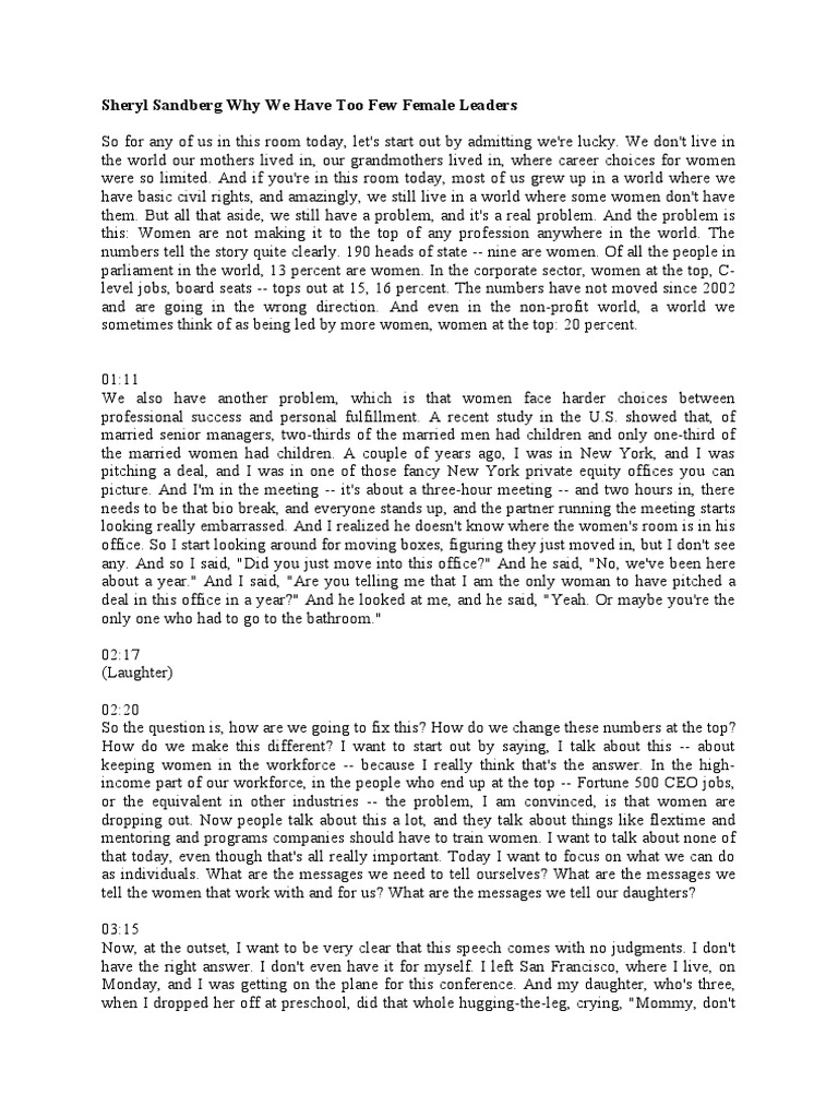 Sheryl Sandberg Why We Have Too Few Female Leaders | PDF | Social Science