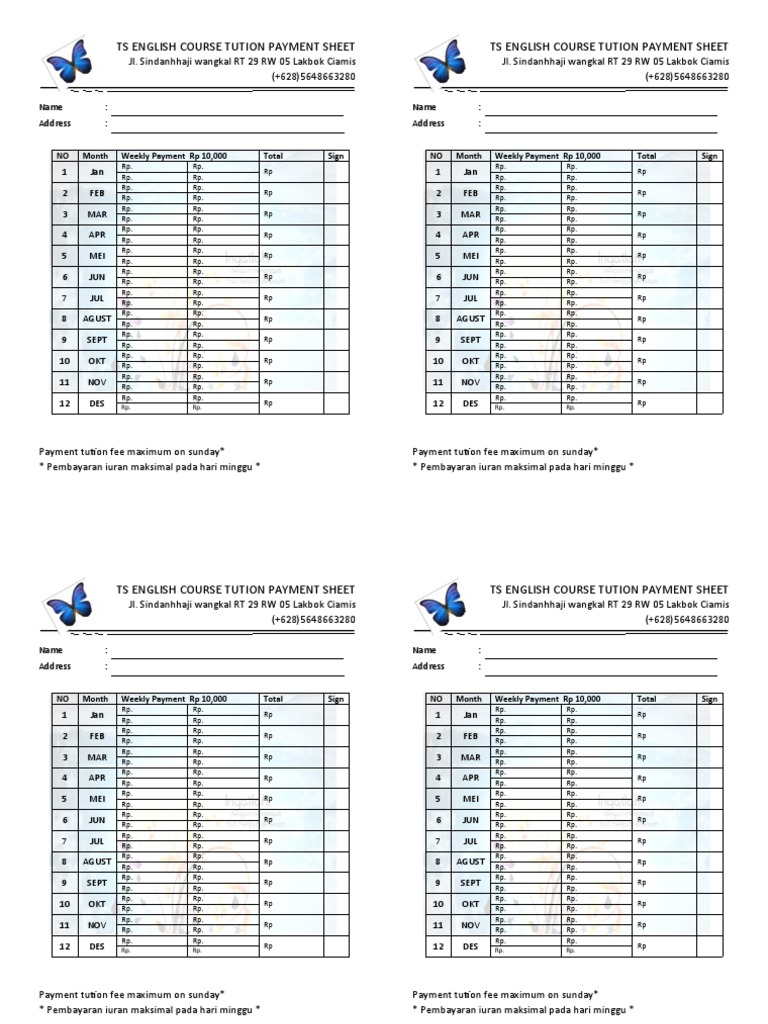TS English Course Payment Sheet | PDF | Business
