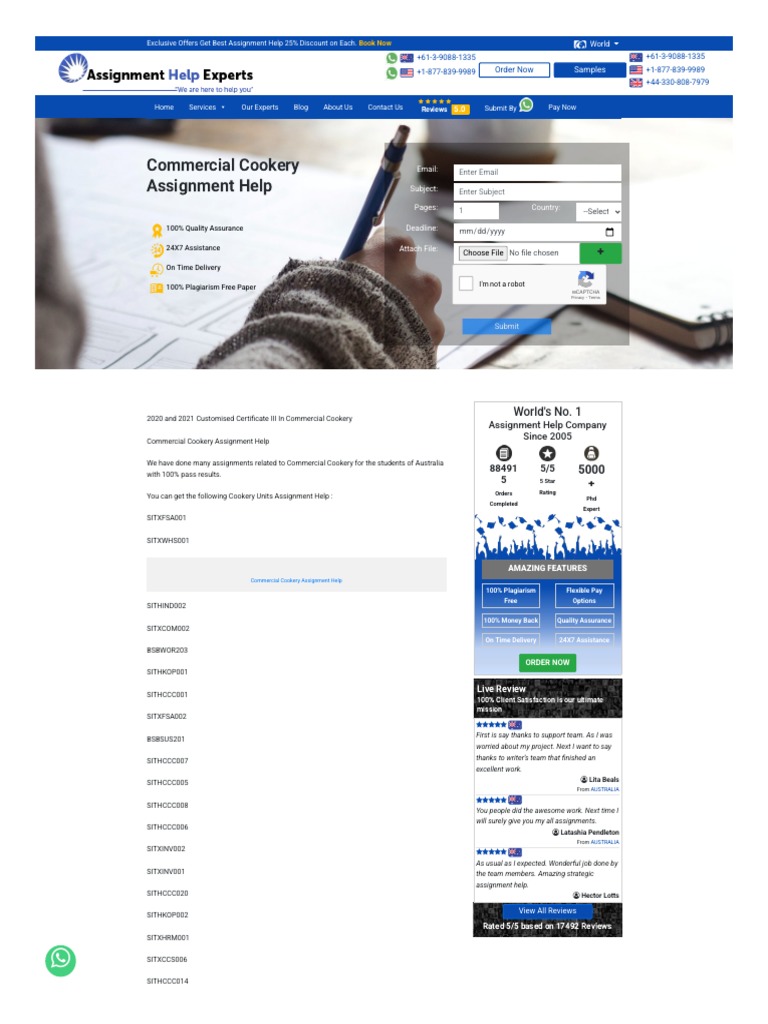 Commercial Cookery Assignment Help | PDF