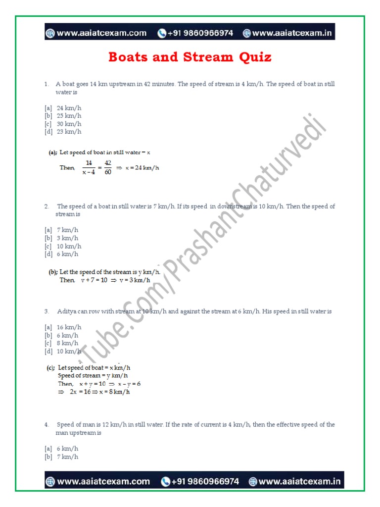 Boats and Stream Quiz | Download Free PDF | Speed | Scientific Observation