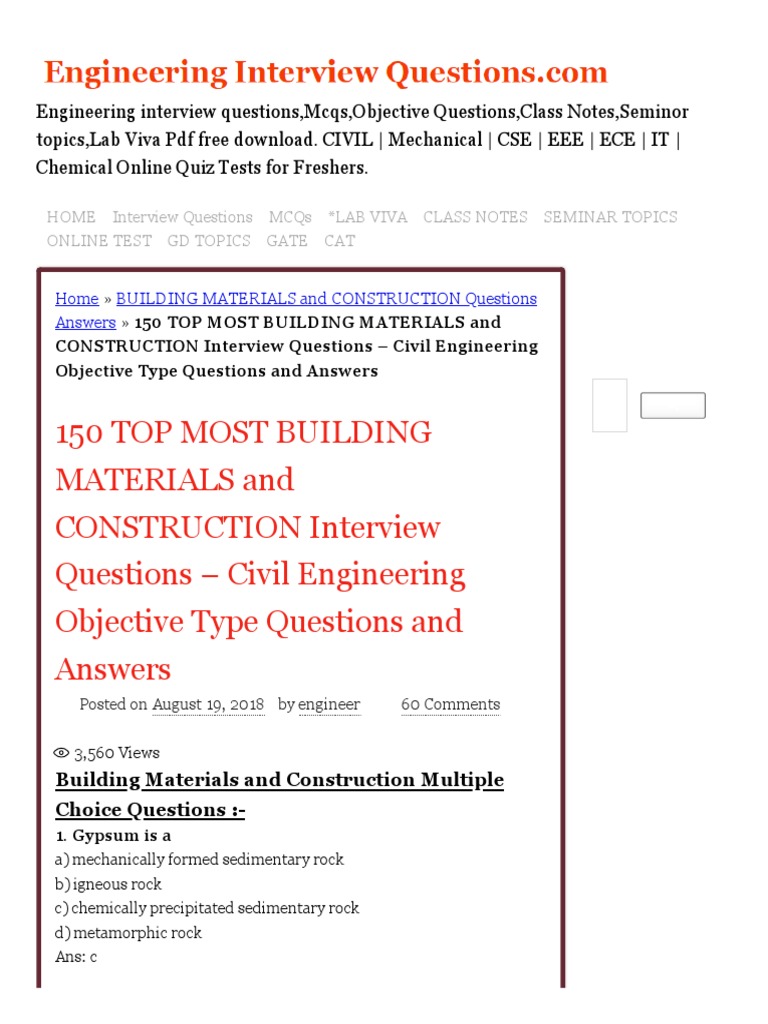 150 Top Most Building Materials and CONSTRUCTION Interview Questions ...