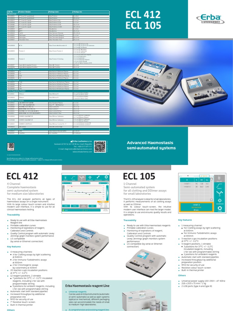 ECL 105 & 412 Coagulation Analyzers Overview | PDF | Tissue (Biology ...