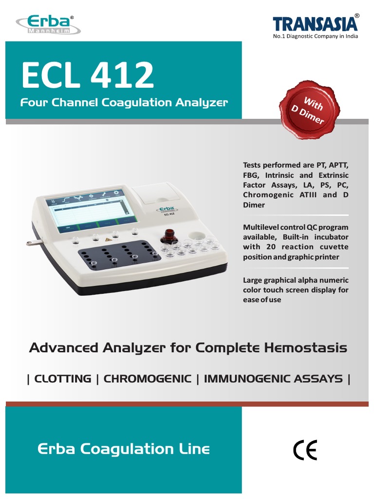 Erba ECL 412 Coagulation Analyzer Specs | PDF | Coagulation | Tissue ...