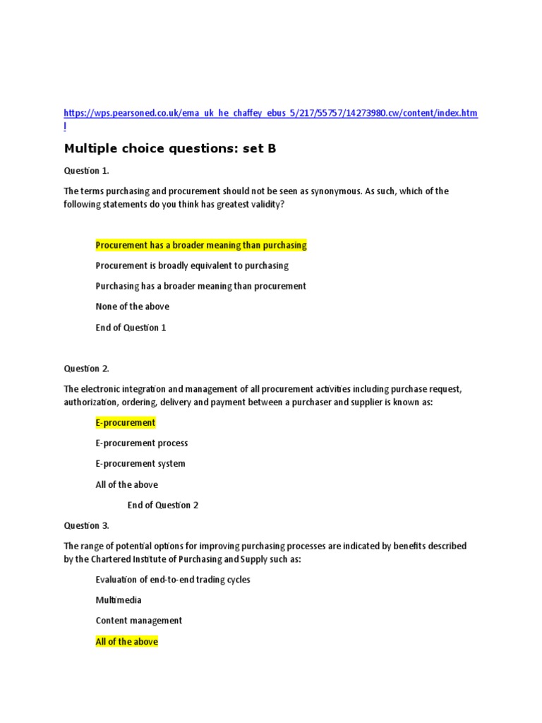 Procurement questions | PDF | Procurement | Supply Chain