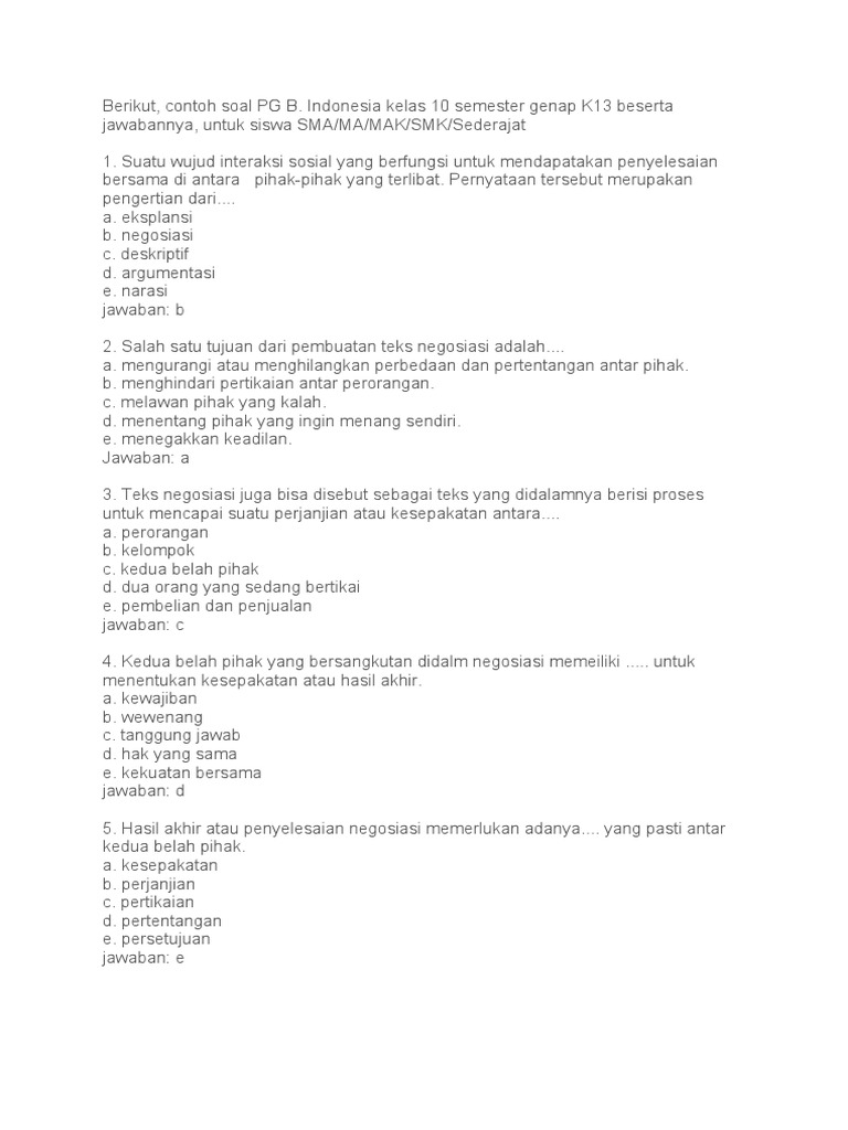Soal - B. Indo X | PDF | Karier & Perkembangan | Seni & Disiplin Bahasa