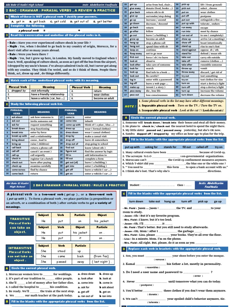 2 BAC. PHRASAL VERBS IN CONTEXT. Colorx | PDF | Semantic Units | Grammar