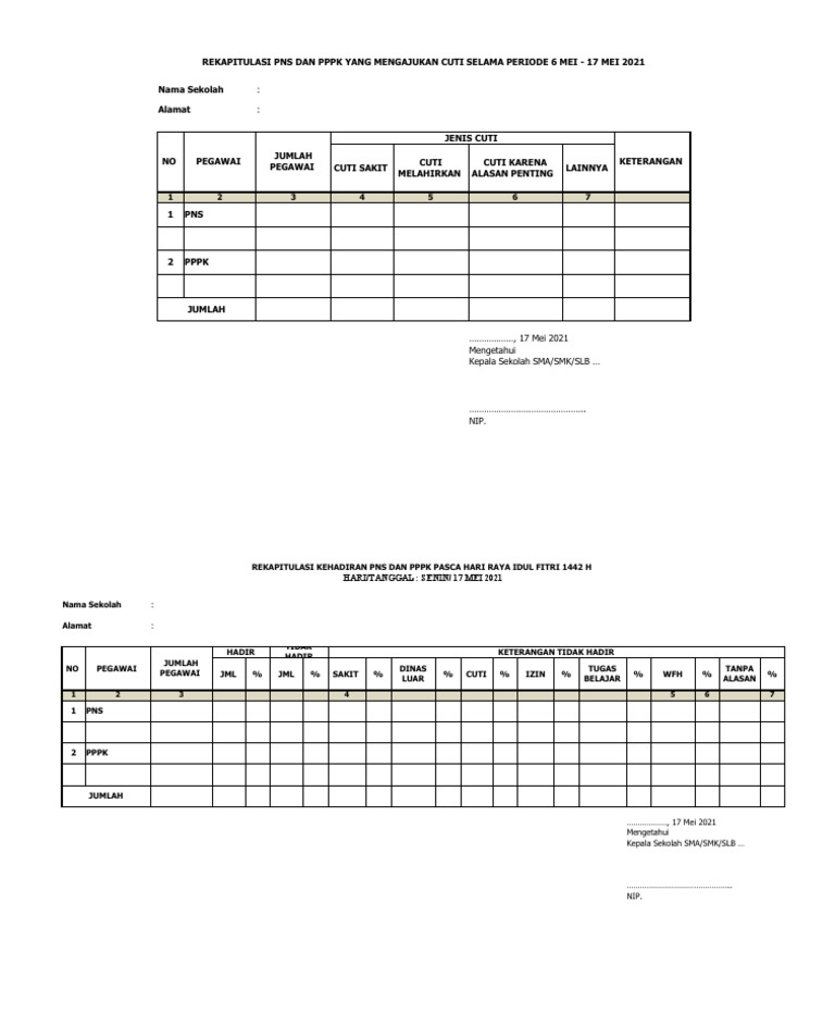 Rekap Cuti-Kehadiran Asn | PDF