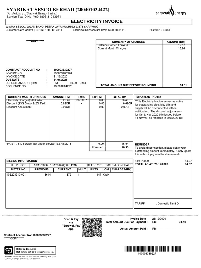Pay your SESCO electricity bill before disconnection | PDF | Payments ...