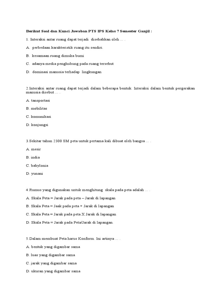 Soal PTS IPS Kelas 7 Semester Ganjil | PDF
