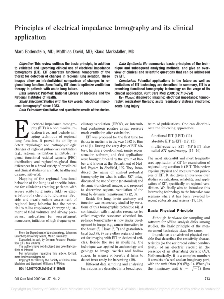 Principles of Electrical Impedance Tomography and Its Clinical ...