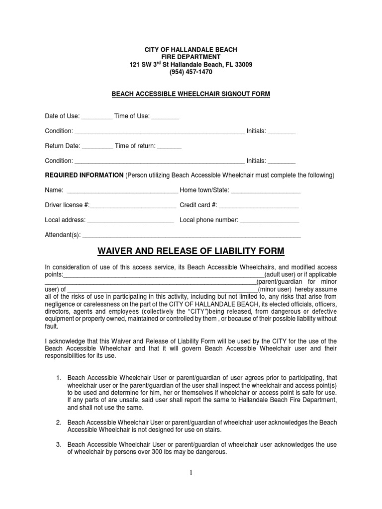 Waiver and Release of Liability Form | PDF | Wheelchair | Negligence