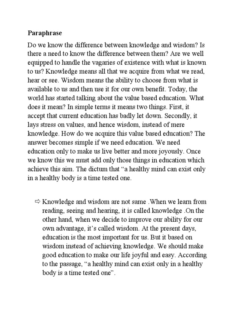 Example Paraphrase About Education | PDF