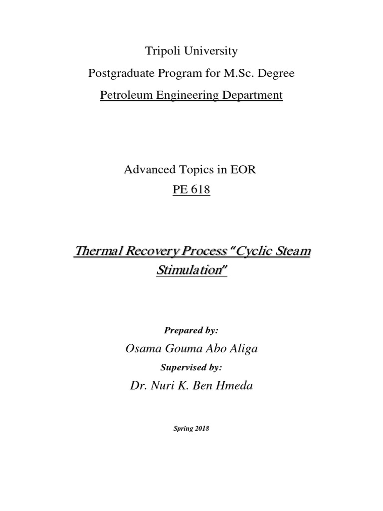 Cyclic Steam Stimulation Thermal EOR Process | PDF | Enhanced Oil ...