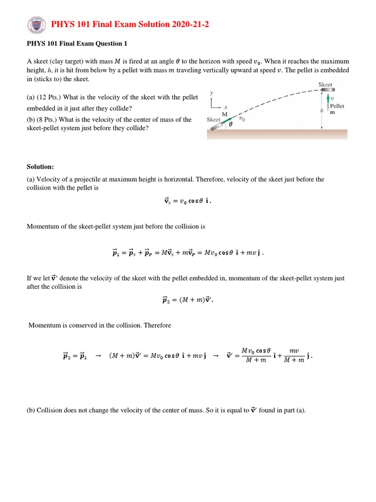 PHYS 101 Final Exam Question 1 | PDF | Collision | Orbit