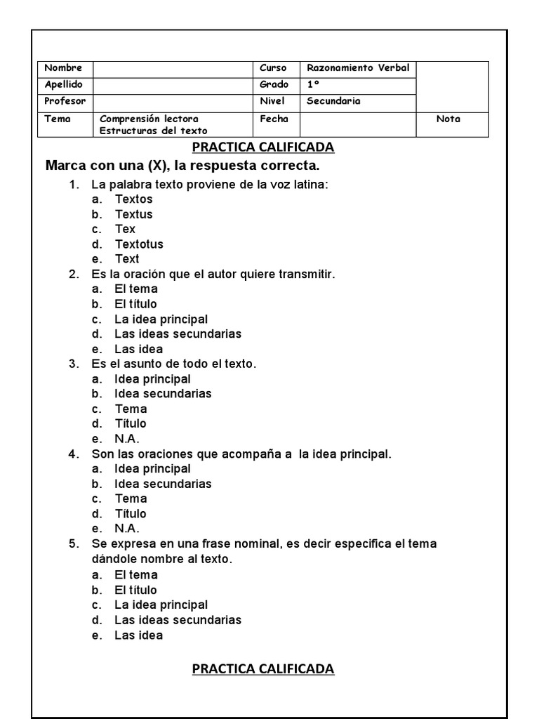 Comprension de Textos - Estructura Del Texto | PDF