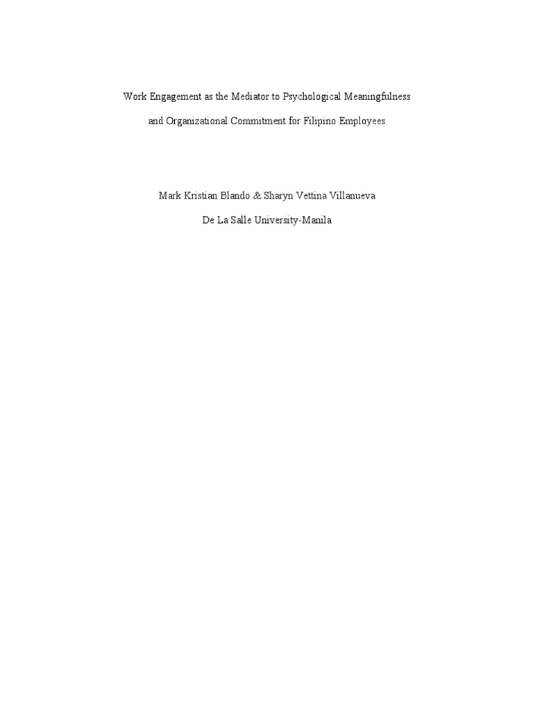 Work Engagementasthe Mediatorto Psychological Meaningfulnessand ...