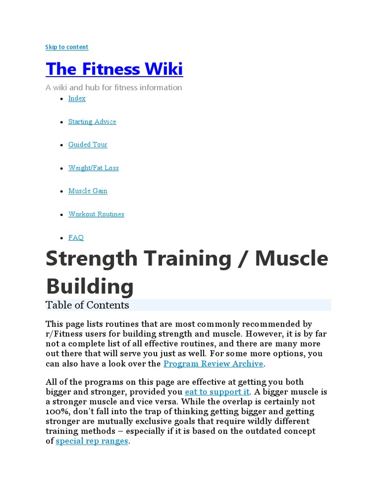 Strength Training / Muscle Building: The Fitness Wiki | PDF | Strength ...
