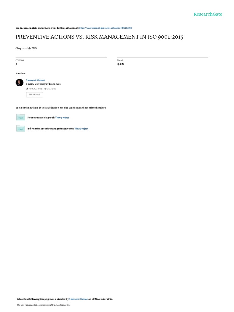Preventive Actions VS. Risk Management | PDF | Risk Management | Iso 9000