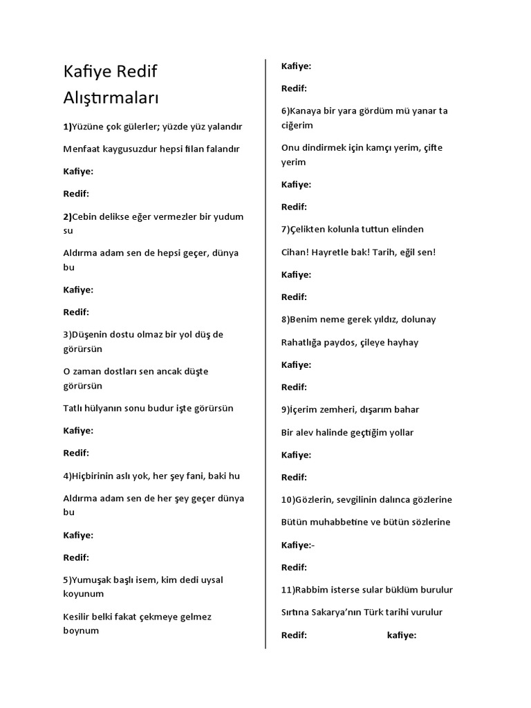 Kafiye Redif Alıştırması | PDF