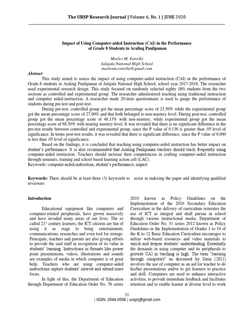 The URSP Research Journal - Volume 6, No. 1 - JUNE 2020 | Download Free ...