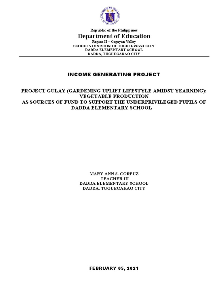Department of Education: Income Generating Project | PDF | Economies ...