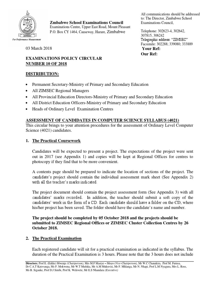 ZIMSEC O Level Computer Science Project Guide | PDF | Specification ...