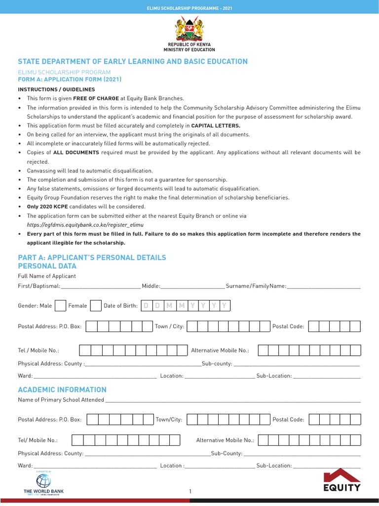 Elimu Scholarship Application Form 22apr21 | PDF | Parent | Relationships