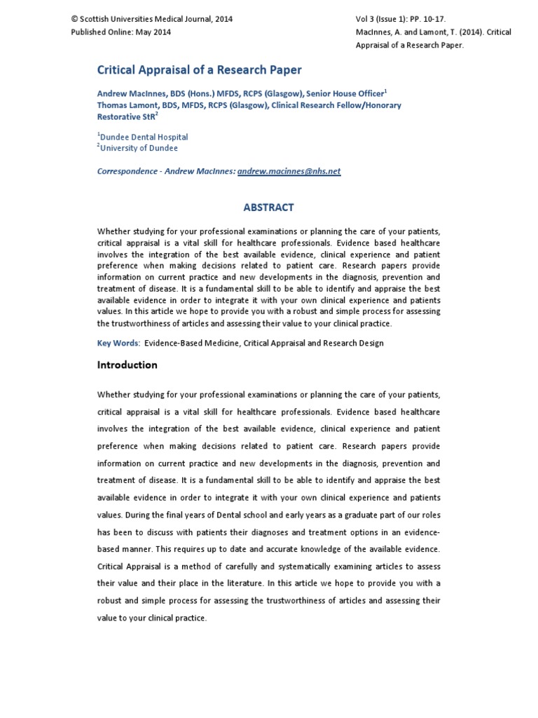 Article Critical Appraisal | PDF | Evidence Based Medicine | Randomized Controlled Trial