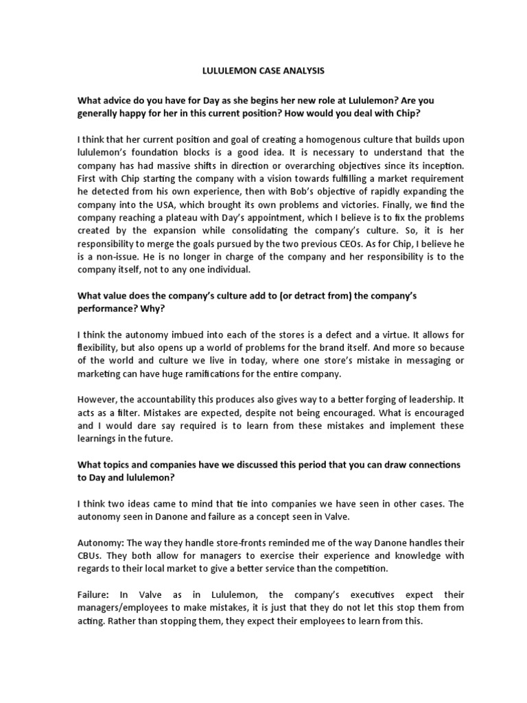 Lululemon Case Analysis | PDF | Autonomy | Communication