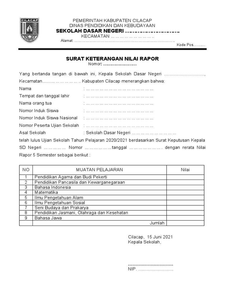 Surat Keterangan Rapor 5 Semester Edit | PDF