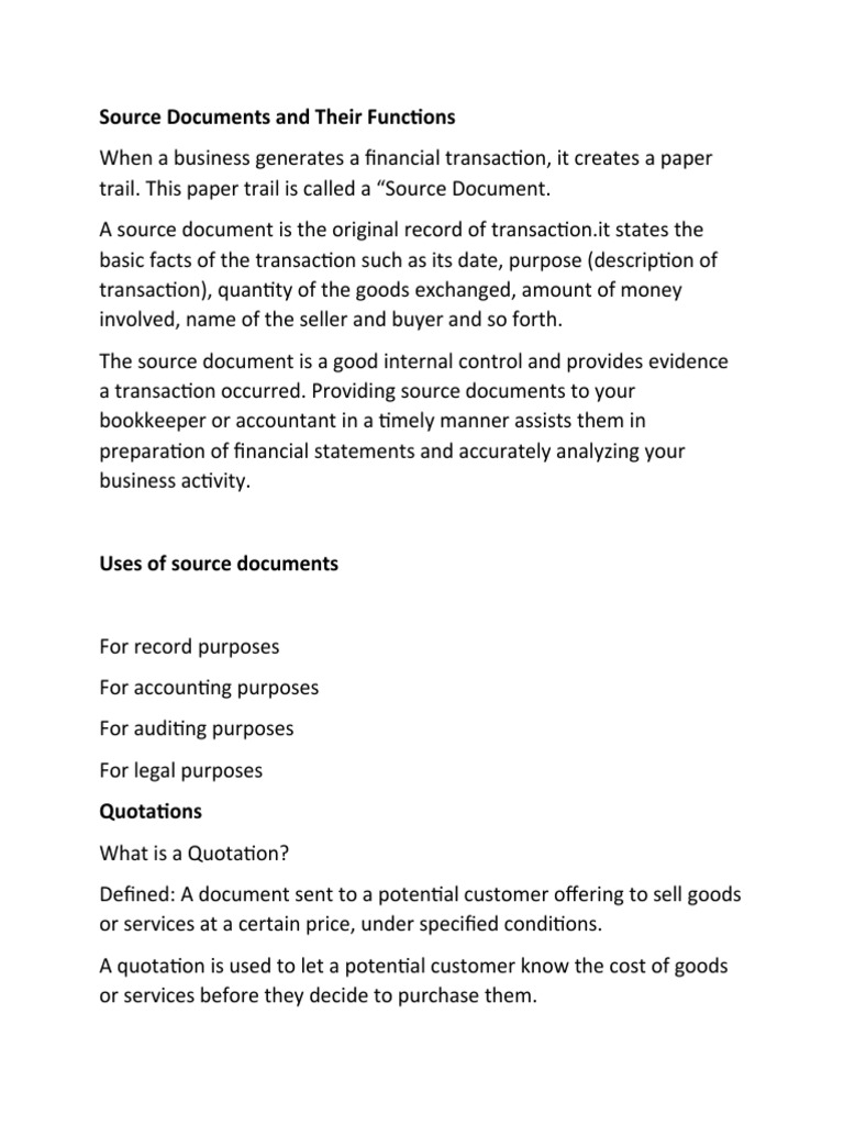 Source of Documents and Their Functions | PDF | Financial Transaction ...