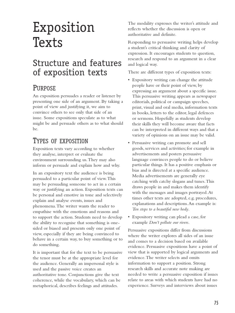 Exposition - Text - Concept, Structure, Feature | PDF | Argument | Syntax