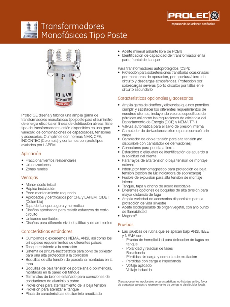 Caracteristicas Transformador Tipo Poste | PDF | Transformador | Fusible (Eléctrico)