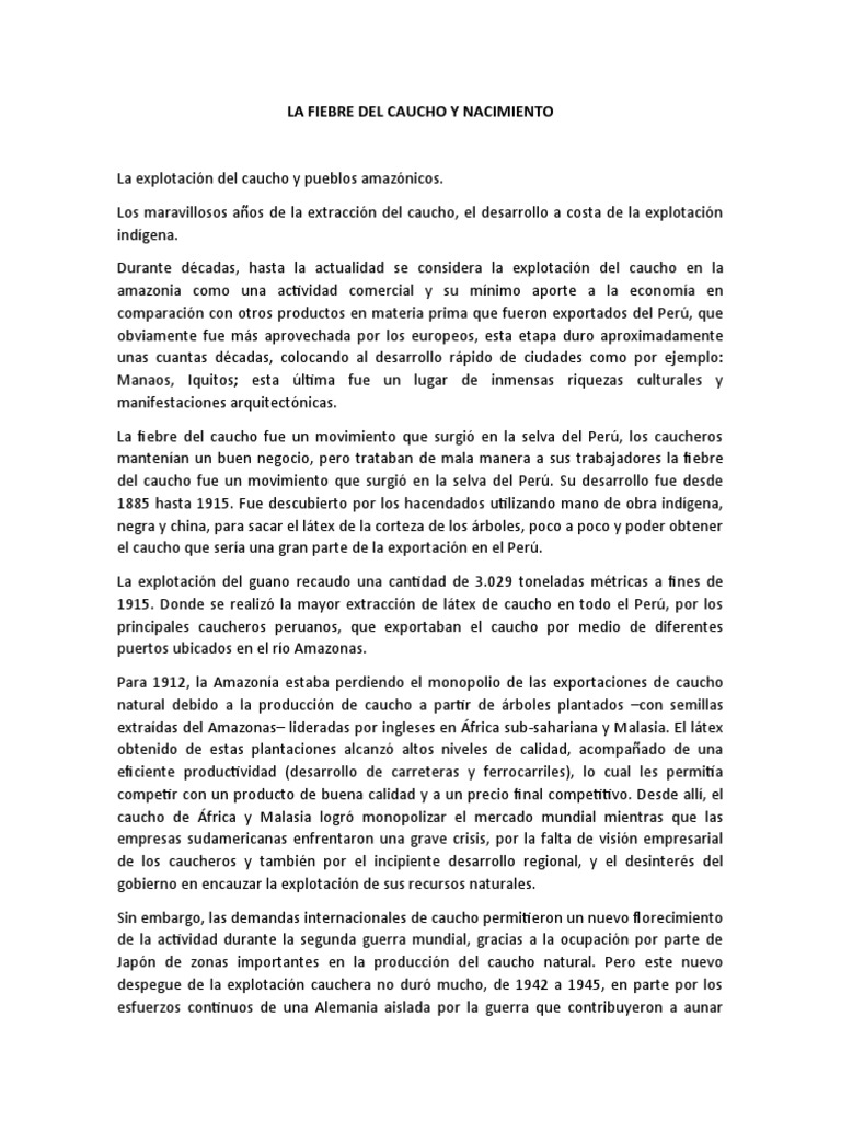Fiebre del Caucho en la Amazonía Peruana | PDF | Caucho natural | Selva ...