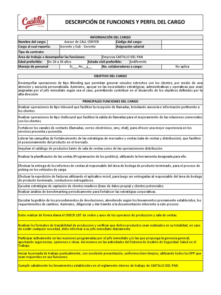 Funciones Asesor Call Center | PDF | Centro de llamadas | Empresas