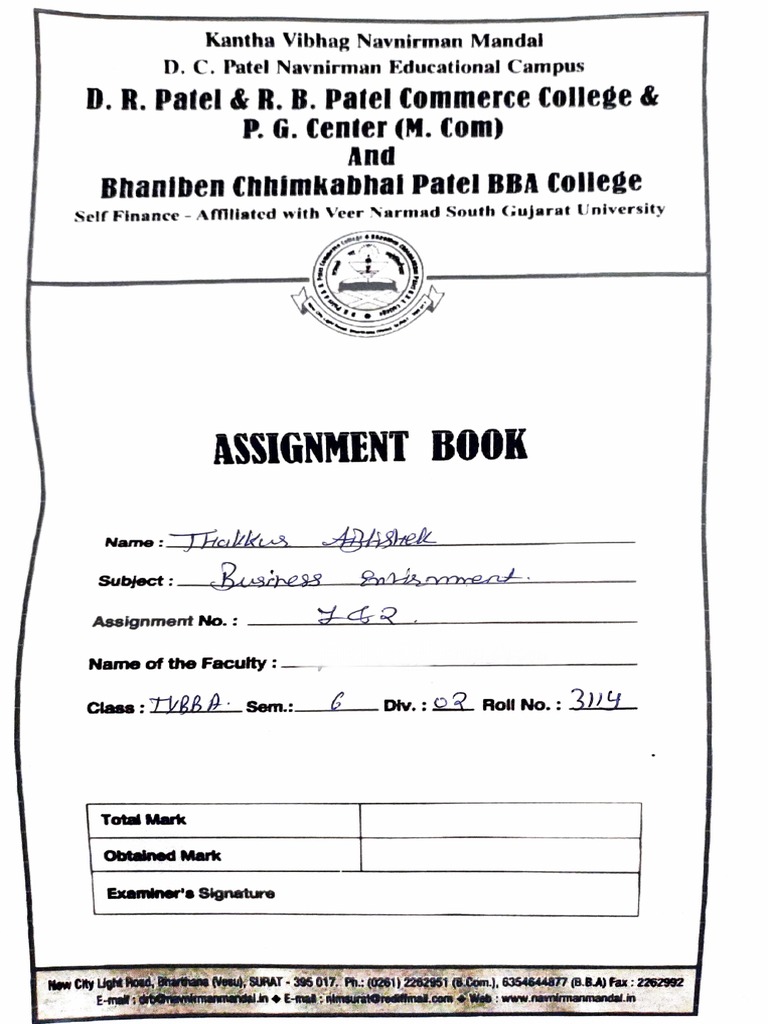 Assignment Book: D.R. Patel&R. B. Patel Commerce College& | PDF ...