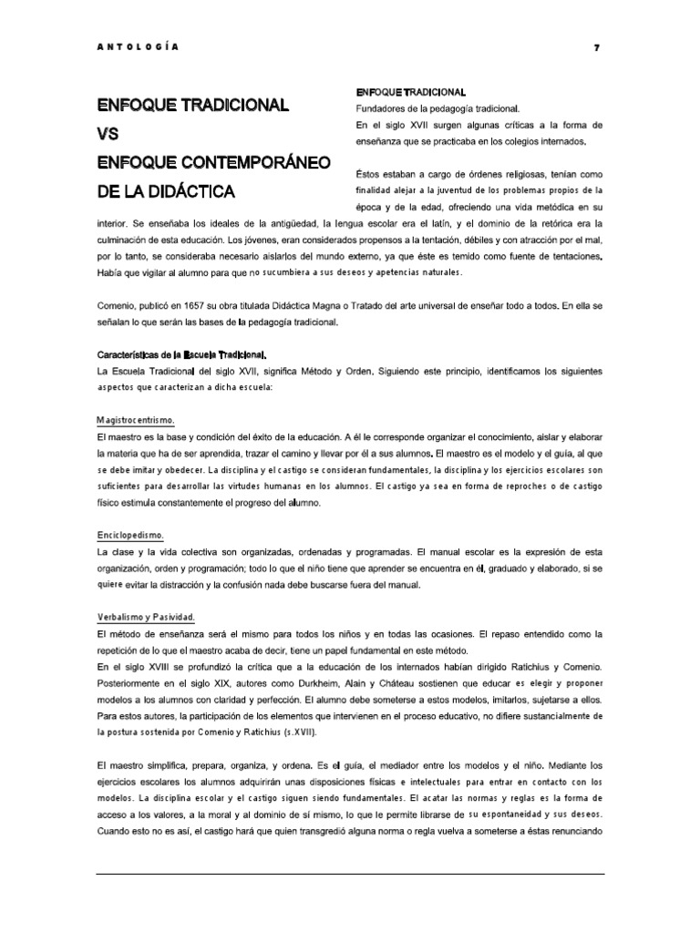 Enfoque Tradicional Vs Contemporaneo | PDF | Aprendizaje | Maestros