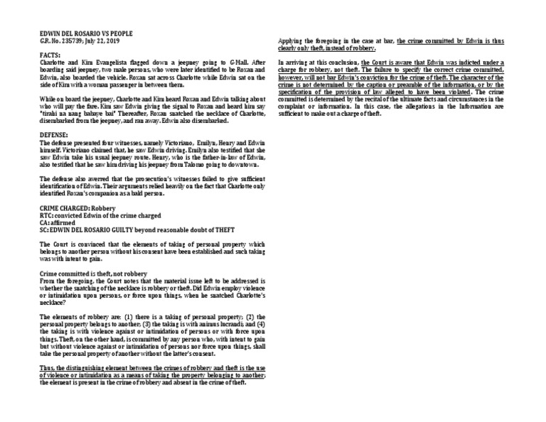 Edwin Del Rosario Vs People | Download Free PDF | Robbery | Theft