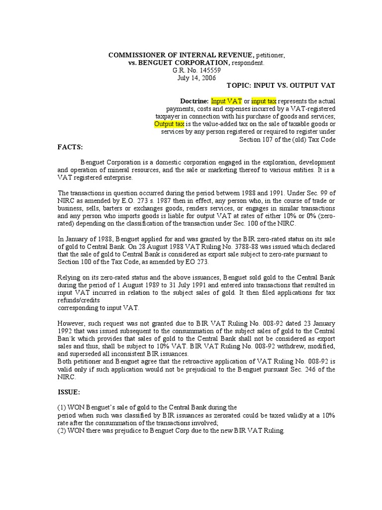 Input vs. Output VAT defined | PDF | Value Added Tax | Government Finances