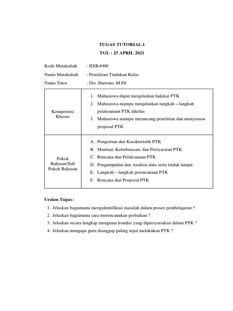Tugas Tutorial.1 PTK | PDF | Karier & Perkembangan