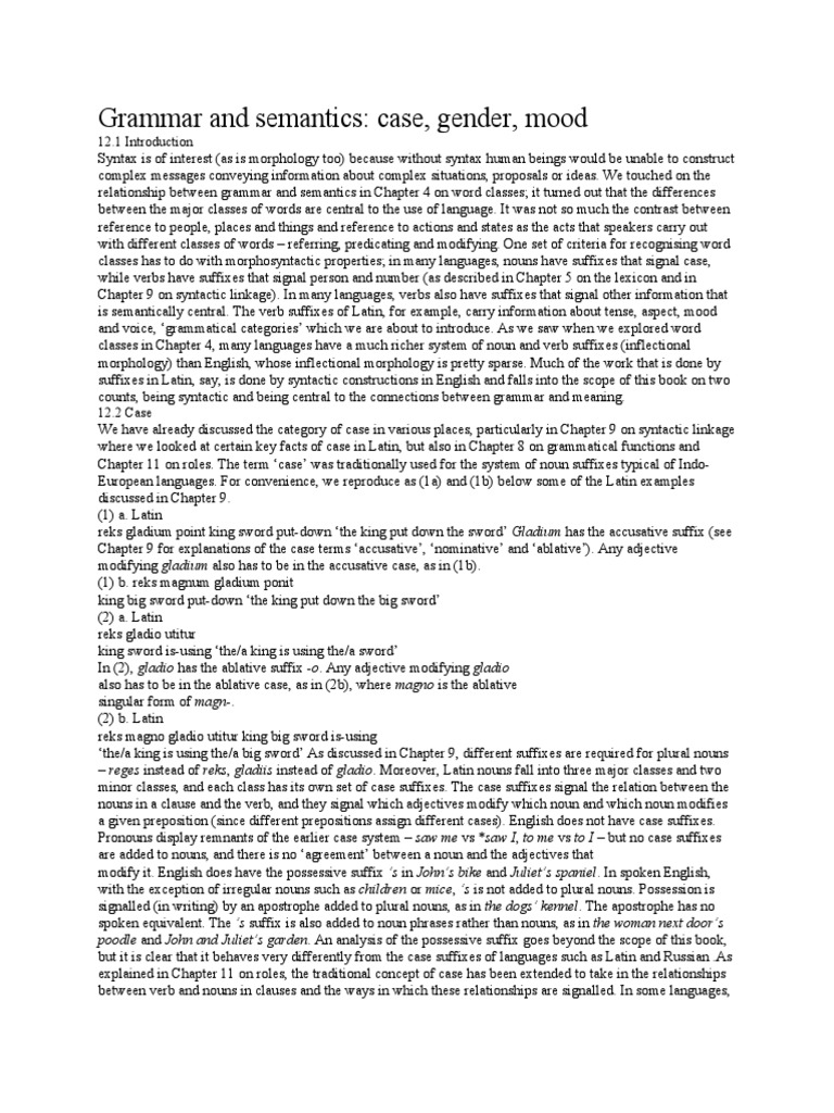 Grammar And Semantics Case Gender Mood Download Free Pdf Human