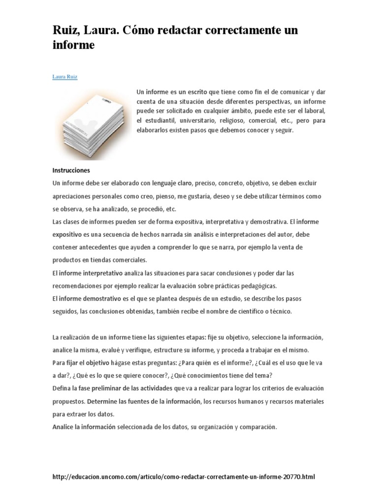 Ruiz, Laura. Cómo Redactar Correctamente Un Informe | PDF | Evaluación ...