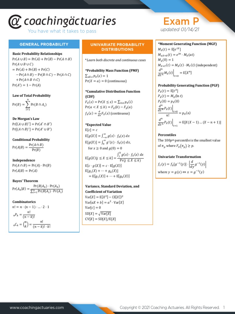 P Formula Sheet | PDF | Probability Theory | Statistics