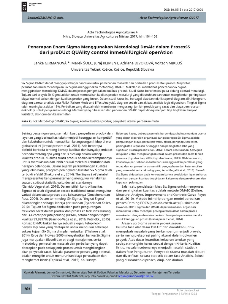 Application of Six Sigma Using Dmaic Methodology in The Process of Product Quality Control in ...