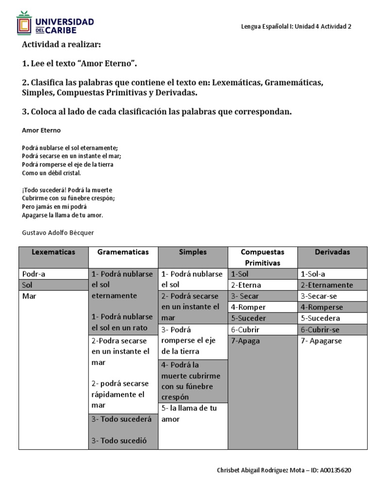 Unidad 4. Actividad 2. Clasificación de Palabras | PDF