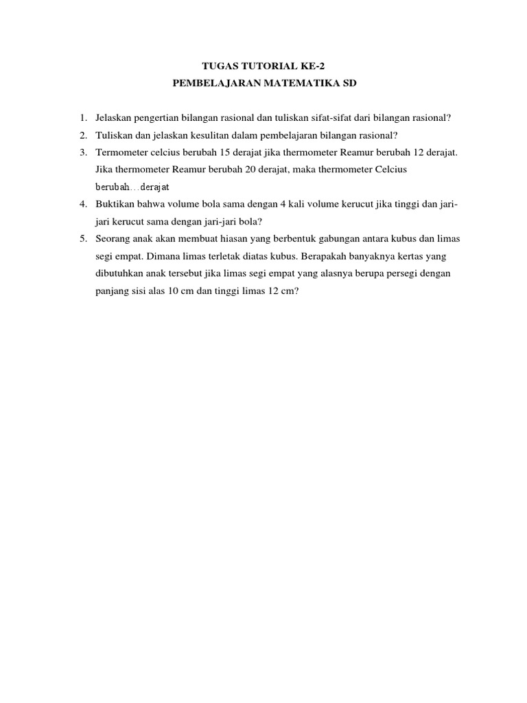 Tugas Tutorial Ke-2 Pembelajaran Matematika SD | PDF | Seni & Disiplin ...