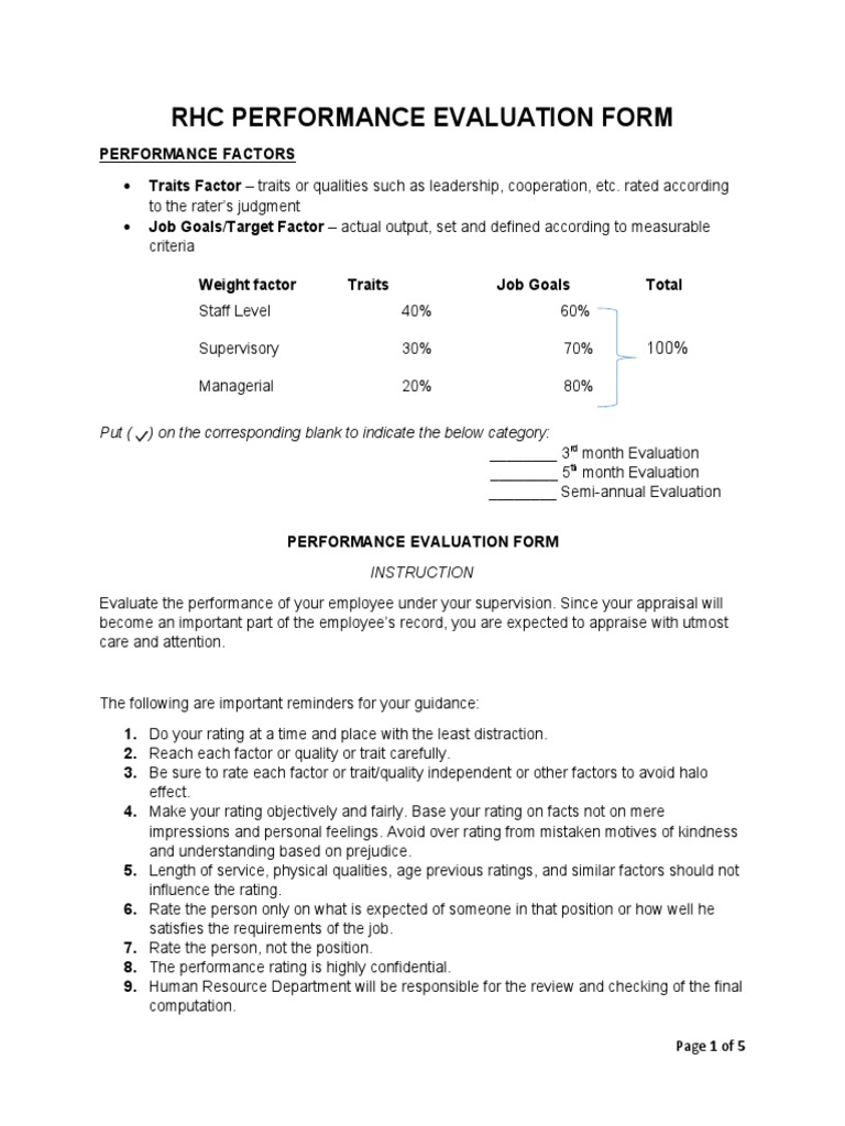 RHC Performance Evaluation Form Original11.18.20 | PDF | Performance ...