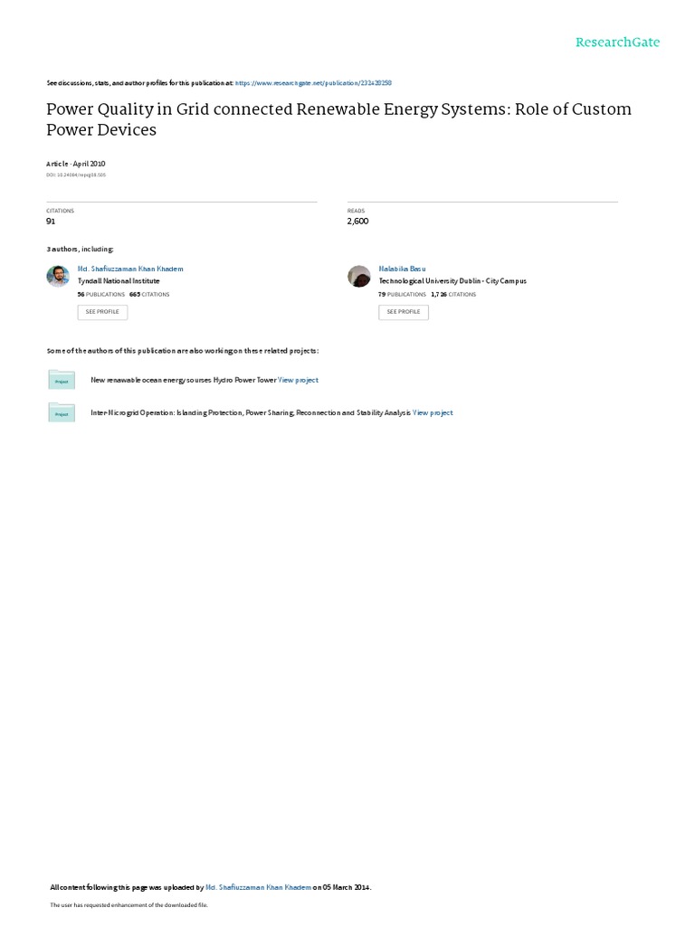 Power Quality in Grid Connected Renewable Energy S | PDF | Electrical ...